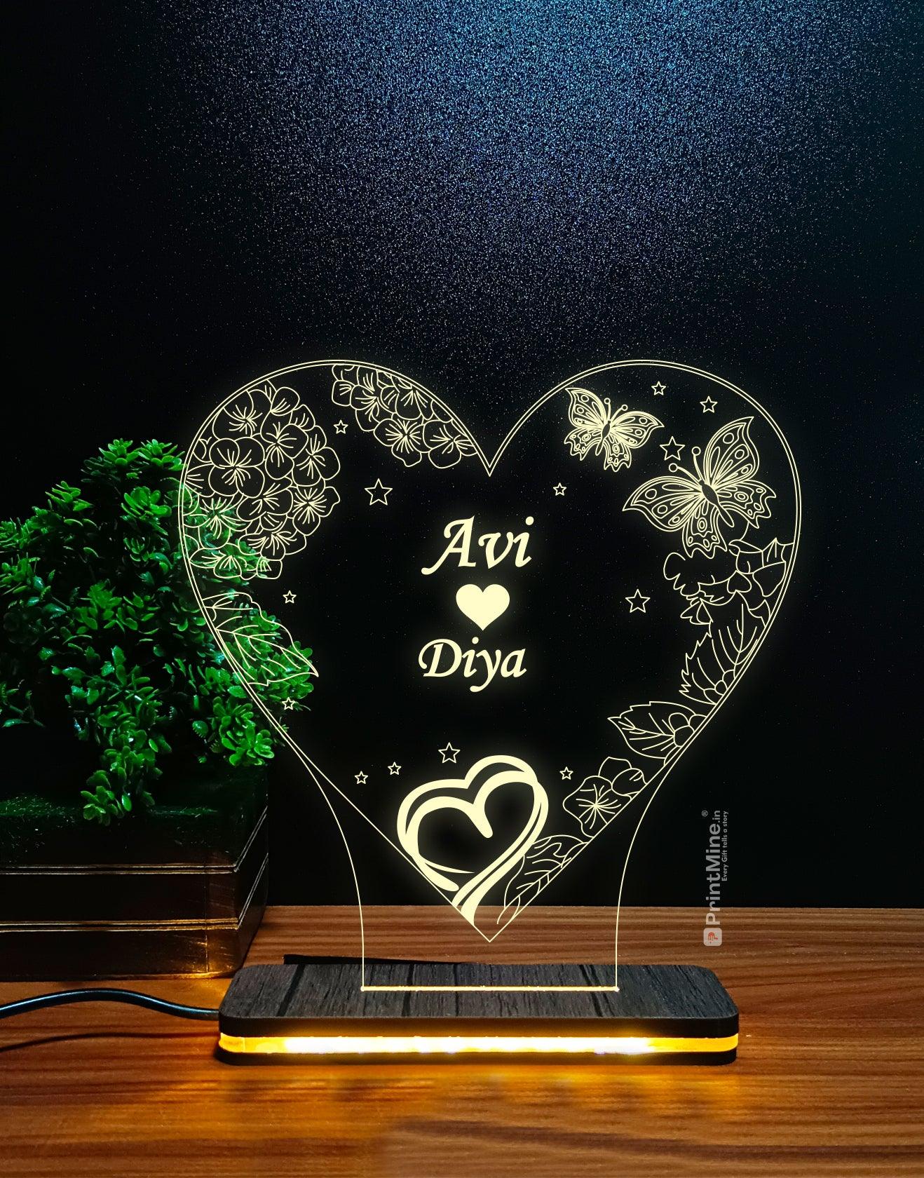 Personalized Designer Shape Couple Name Illusion Lamp Printmine Main